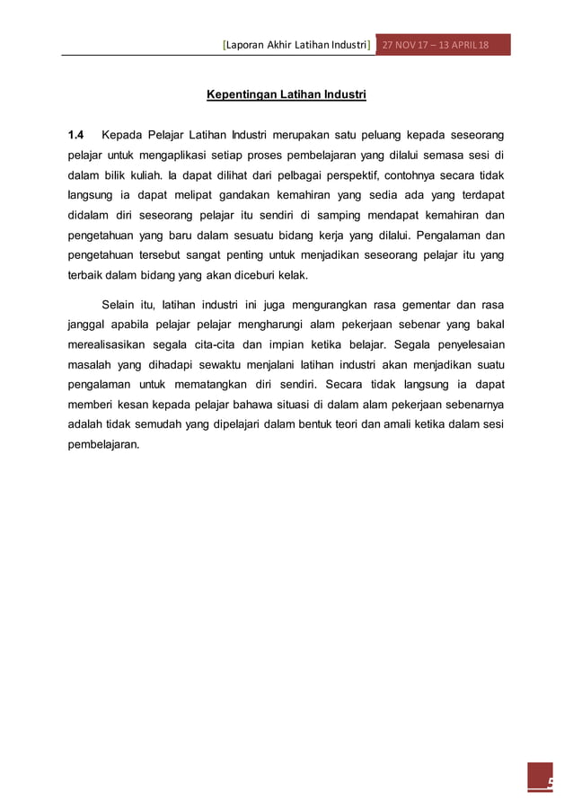 Laporan Akhir Latihan Industri | DOCX