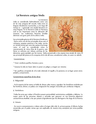 La literatura antigua hindu | DOCX