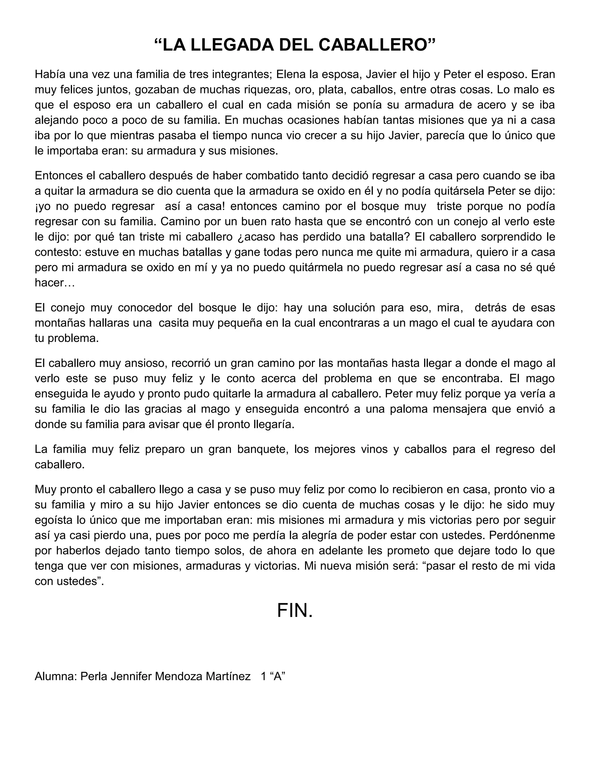 La llegada del caballero cuento | DOCX