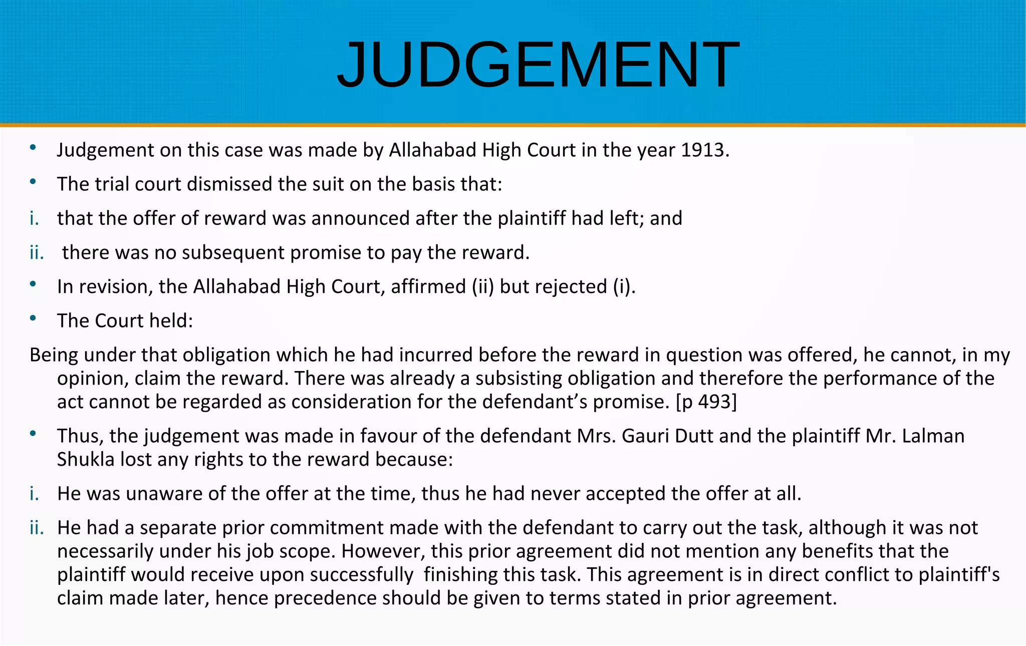 Lalman Shukla vs Gauri Dutt - Case study | PPT