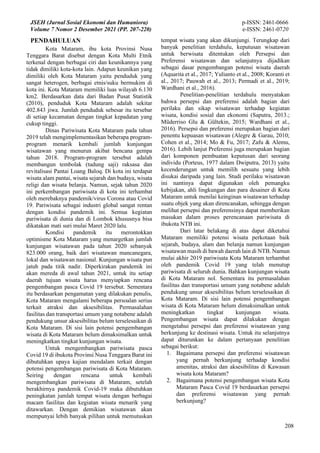 POTENSI PENGEMBANGAN WISATA DI KOTA MATARAM BERDASARKAN PERSEPSI DAN PREFERENSI WISATAWAN | PDF