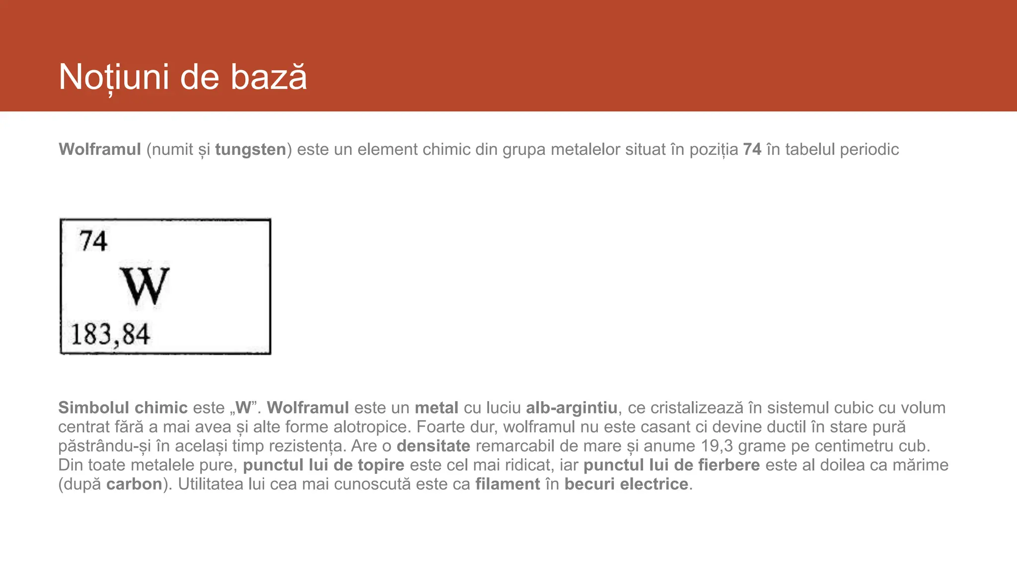 Proiect disciplina chimie Wolfram - Element Chimic | PPTX