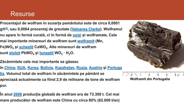 Proiect disciplina chimie Wolfram - Element Chimic | PPT