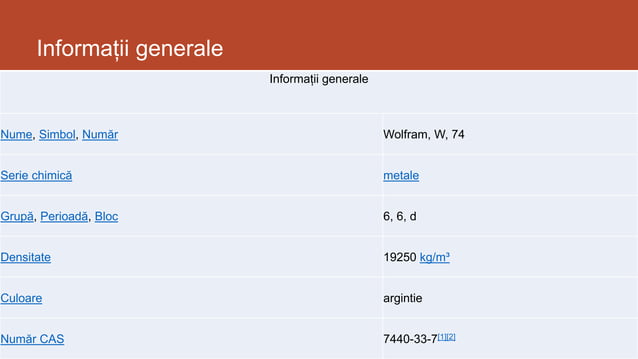 Proiect disciplina chimie Wolfram - Element Chimic | PPT