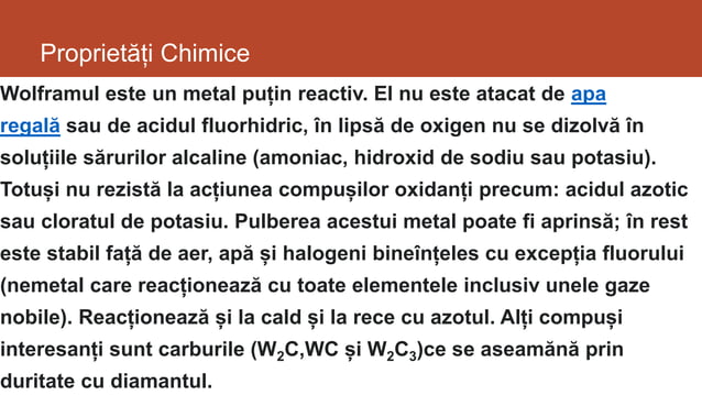 Proiect disciplina chimie Wolfram - Element Chimic | PPT