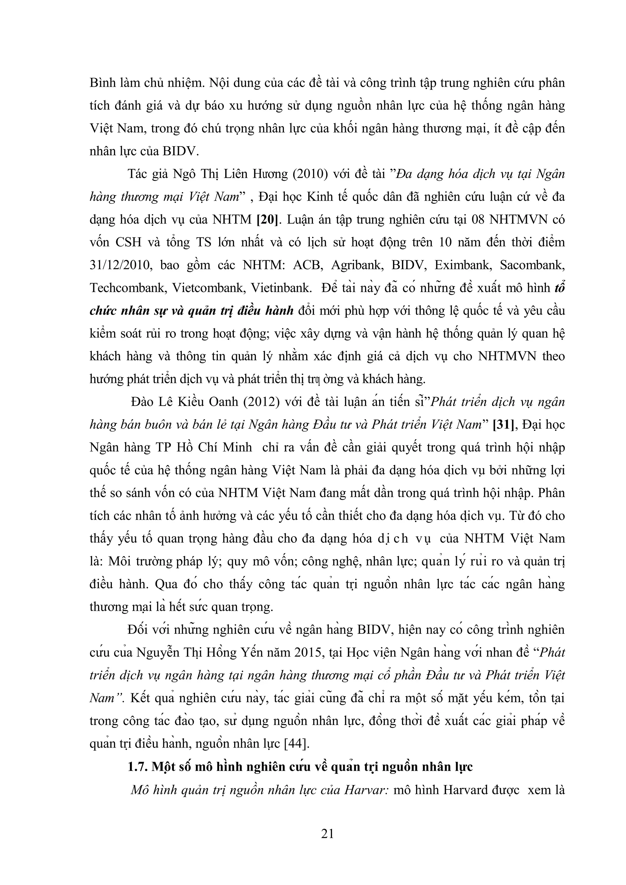 Luận án: Quản trị nguồn nhân lực tại Ngân hàng BIDV, HAY | PDF