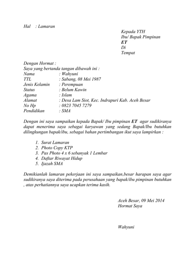 Contoh Surat Lamaran | DOCX