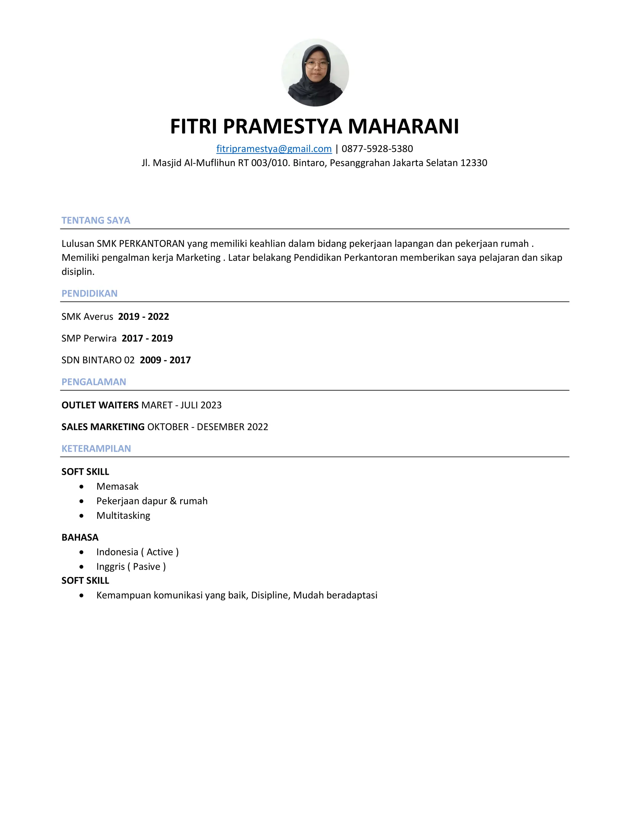 fitri pramestya lamaran kerja tahun 2024 | PDF