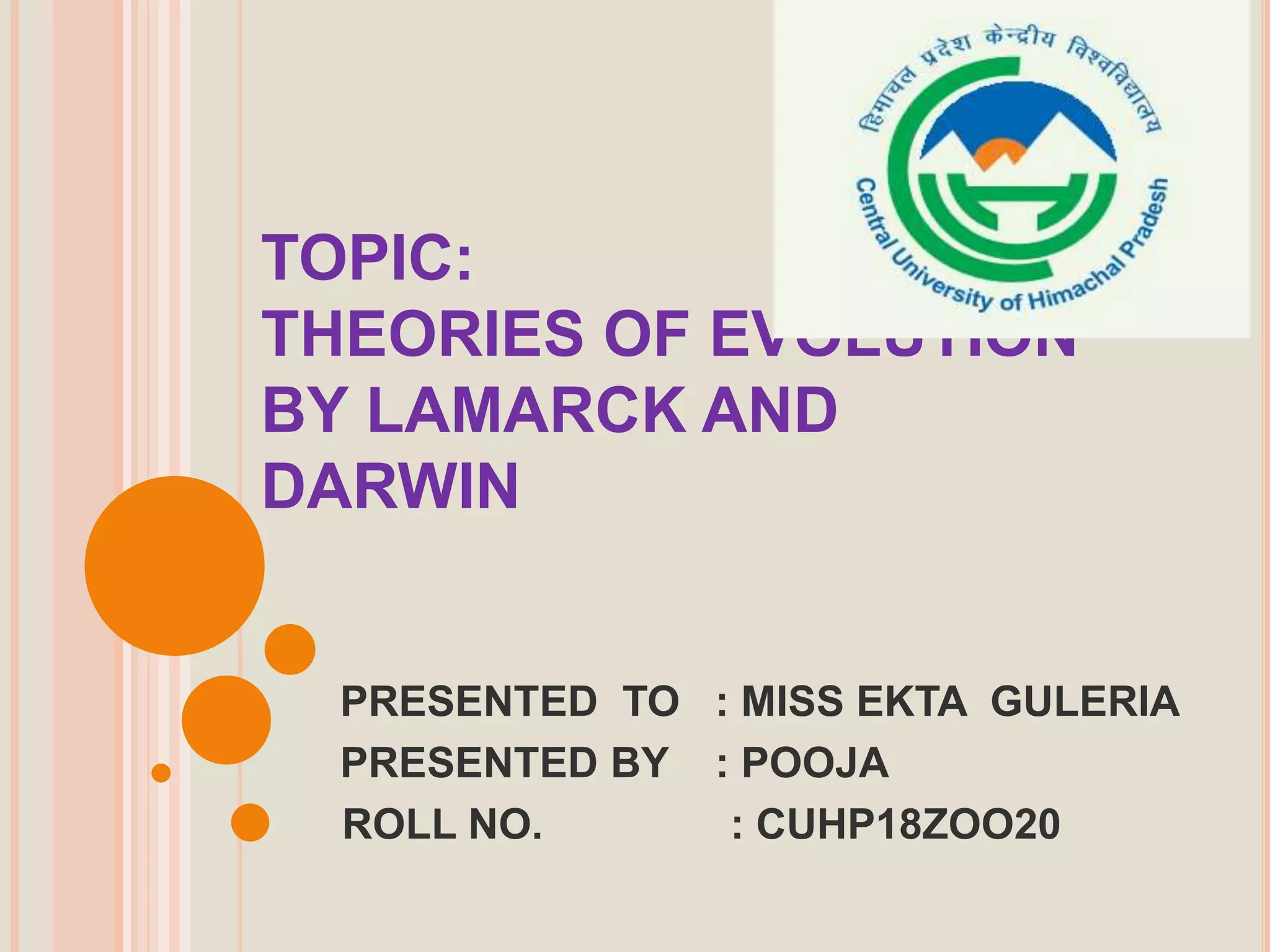 Theory of evolution : Lamarck and darwin | PPTX