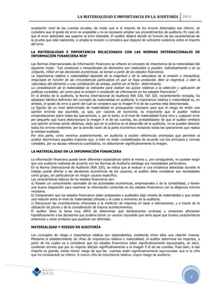 La materialidad e importancia en la auditoría | DOCX
