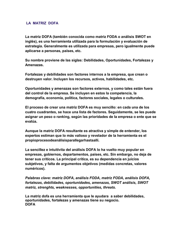 La matriz dofa | DOCX