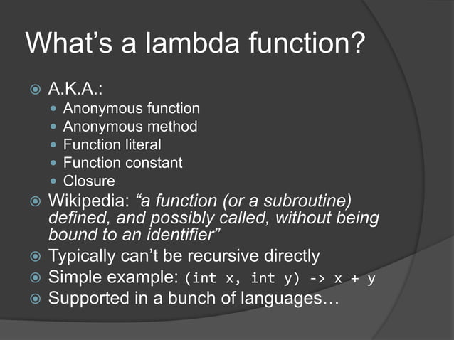 Lambda functions in java 8 | PPT