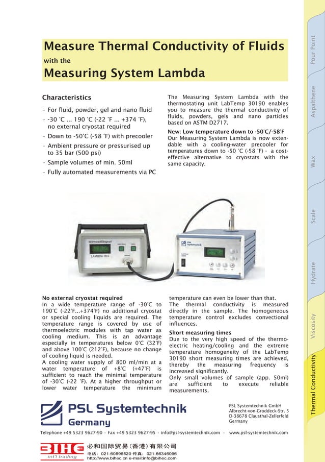 PSL Lambda measurement 流体液体热导系数 | PDF