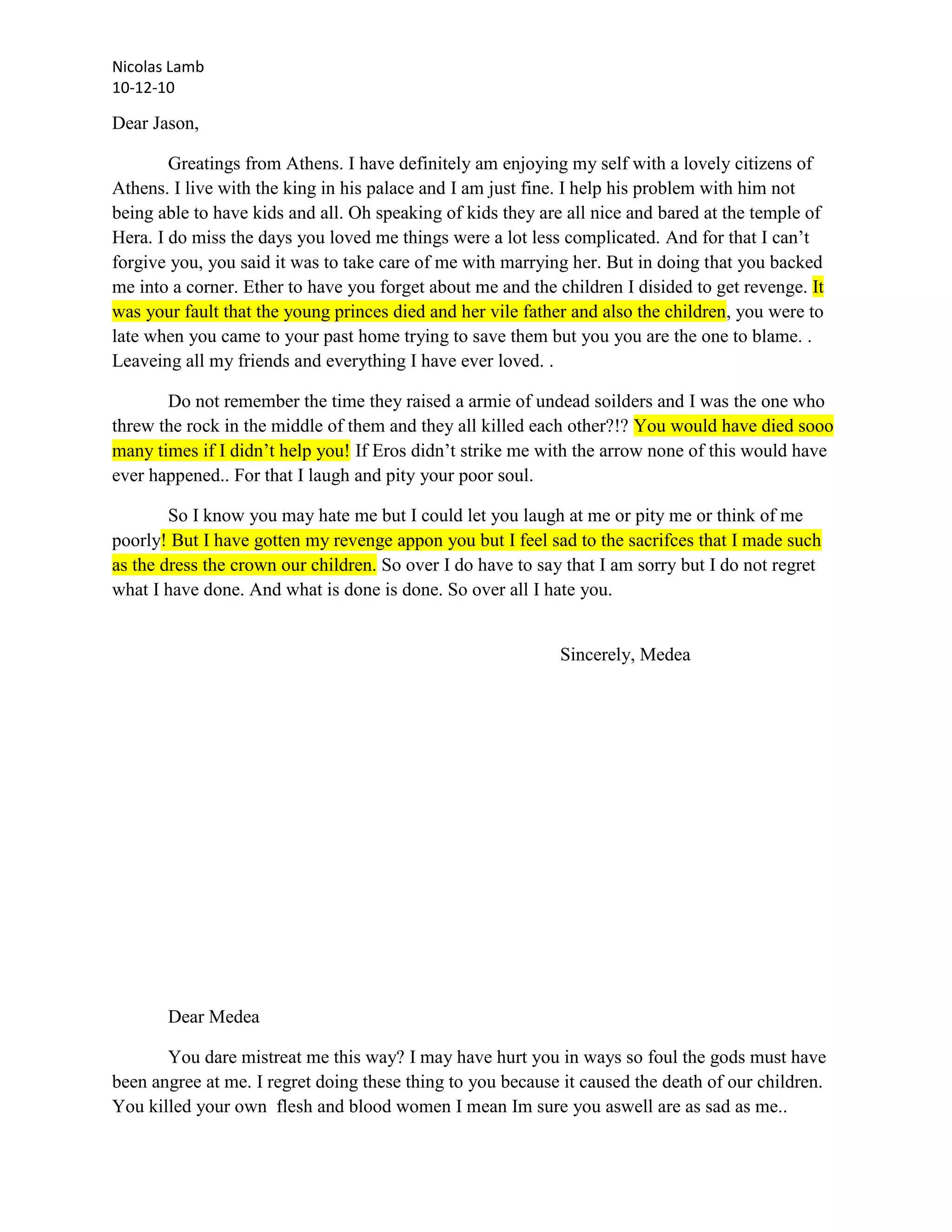 Lamb medea and_jason_letters_600_highlighted | DOCX | Parenting ...