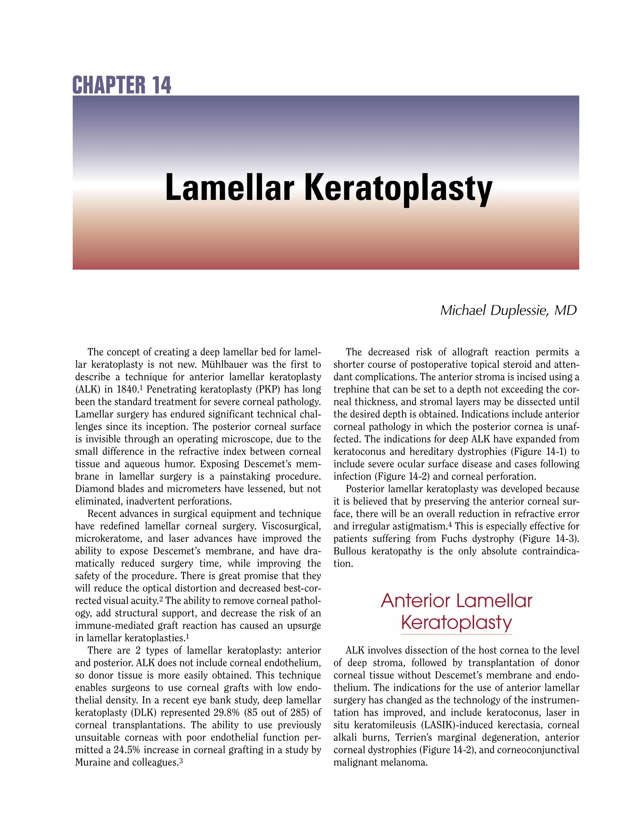 Lamellar Keratoplasty by Michael Duplessie | PDF