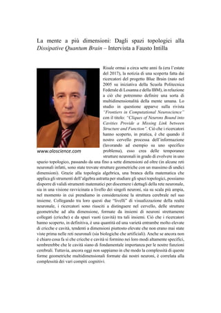 La mente a più dimensioni: Dagli spazi topologici alla Dissipative ...