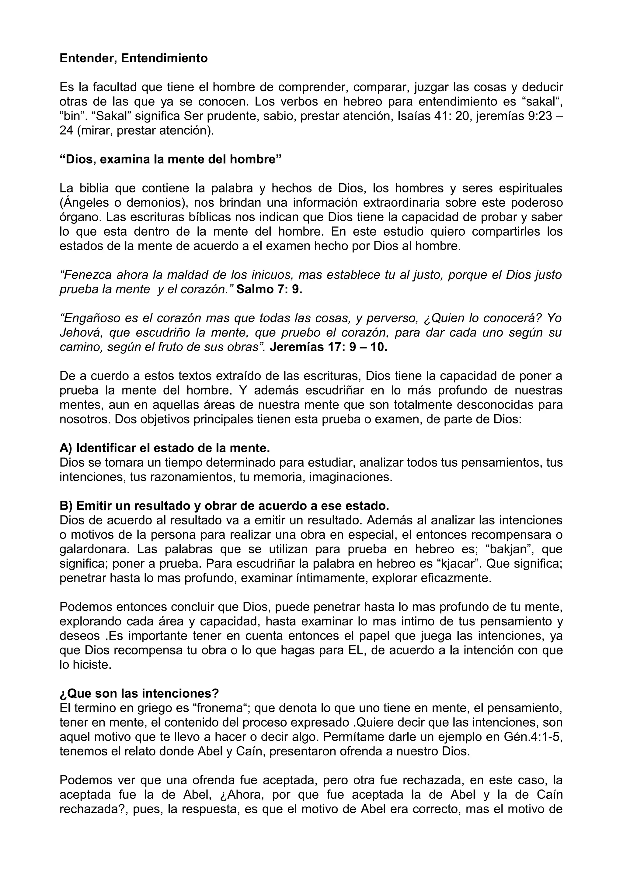La mente y sus diferentes estados de acuerdo a la biblia | DOC