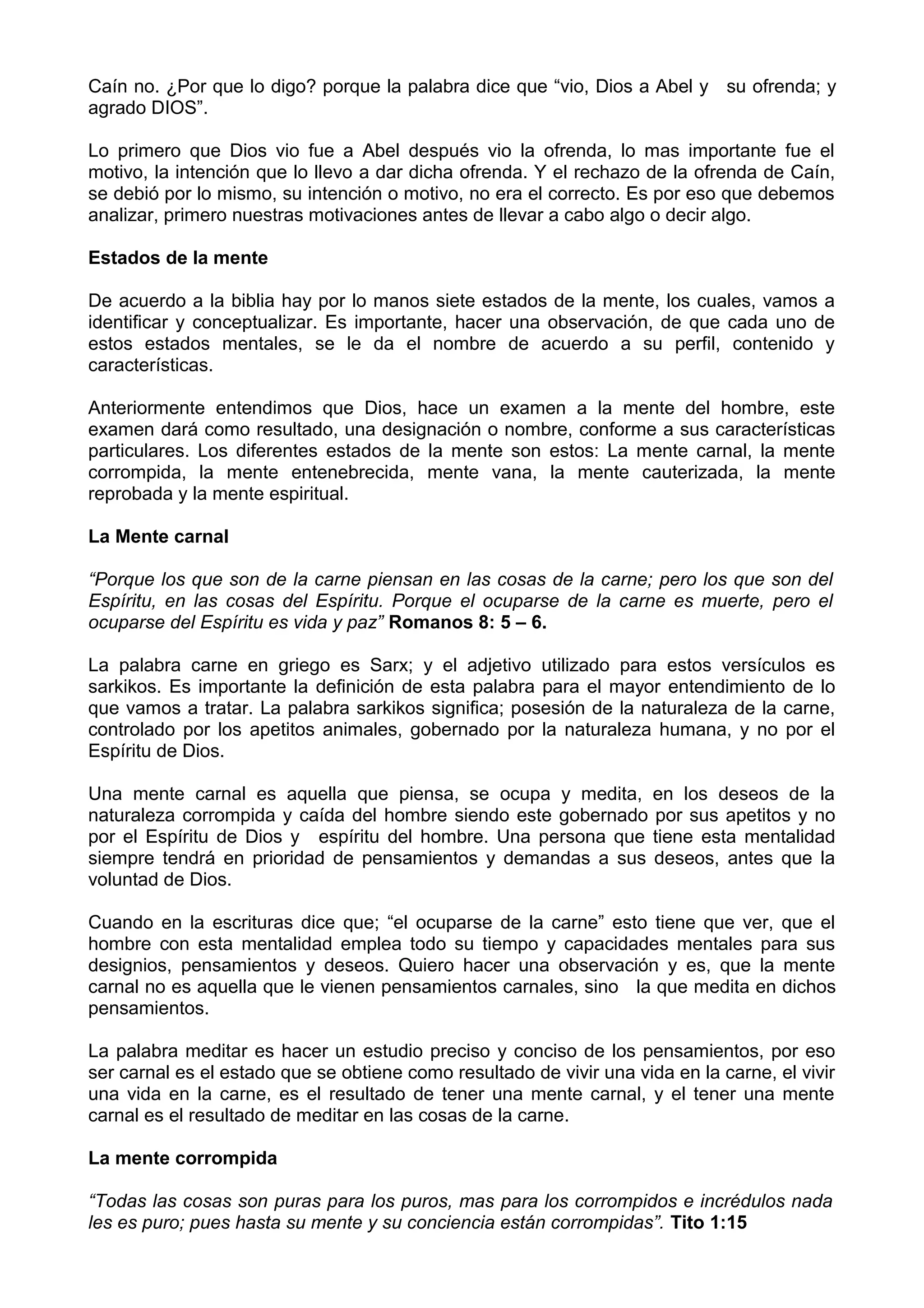 La mente y sus diferentes estados de acuerdo a la biblia | DOC