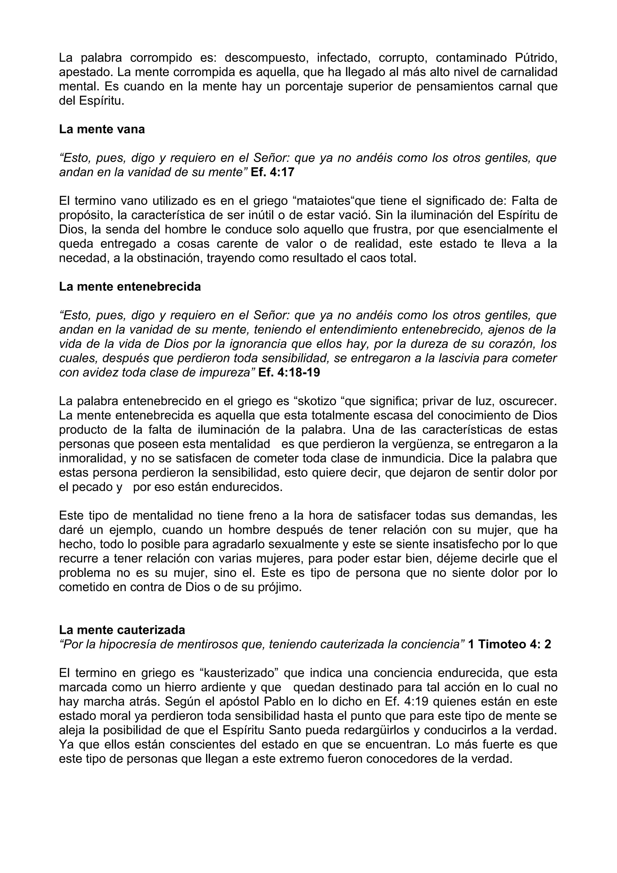 La mente y sus diferentes estados de acuerdo a la biblia | DOC