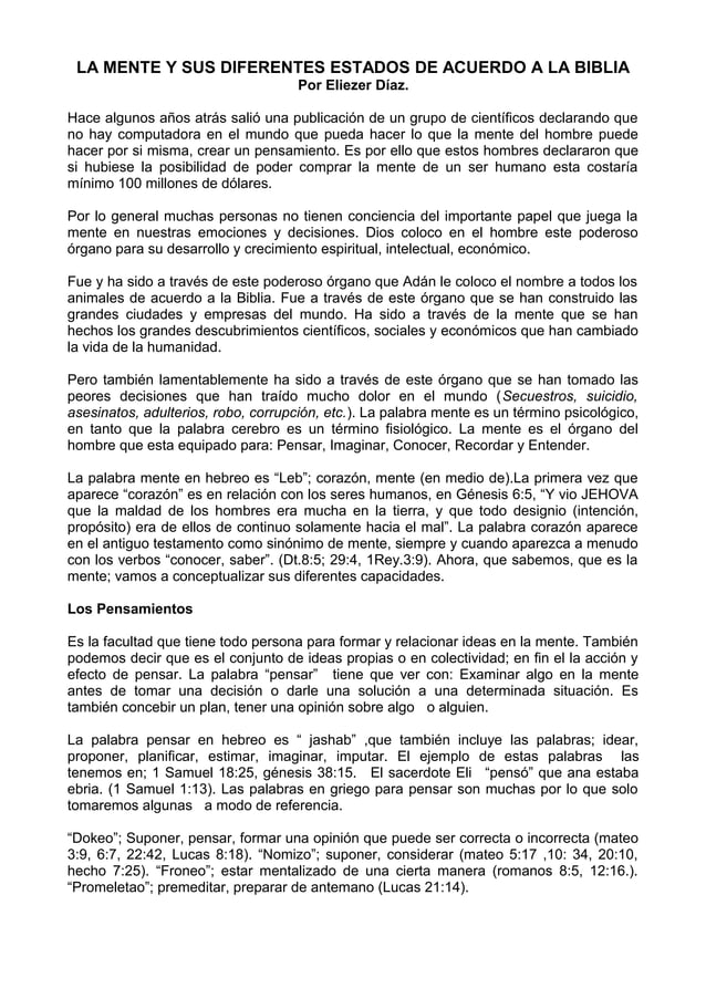 La mente y sus diferentes estados de acuerdo a la biblia | DOC