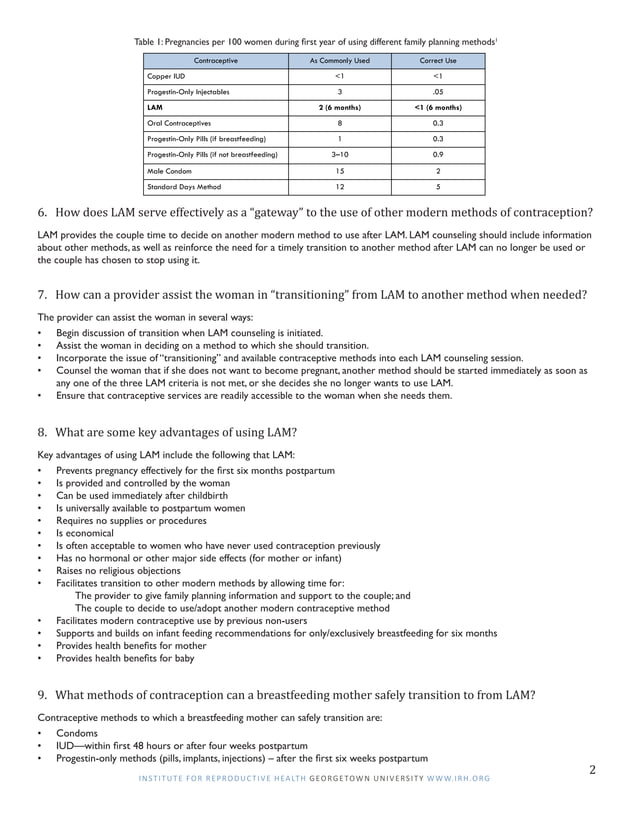 Lactational Amenorrhea Method (LAM) Top FAQs | PDF | Pregnancy ...