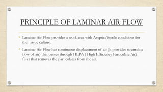 Laminar Air Flow provides a work area with Aseptic/Sterile conditions ...