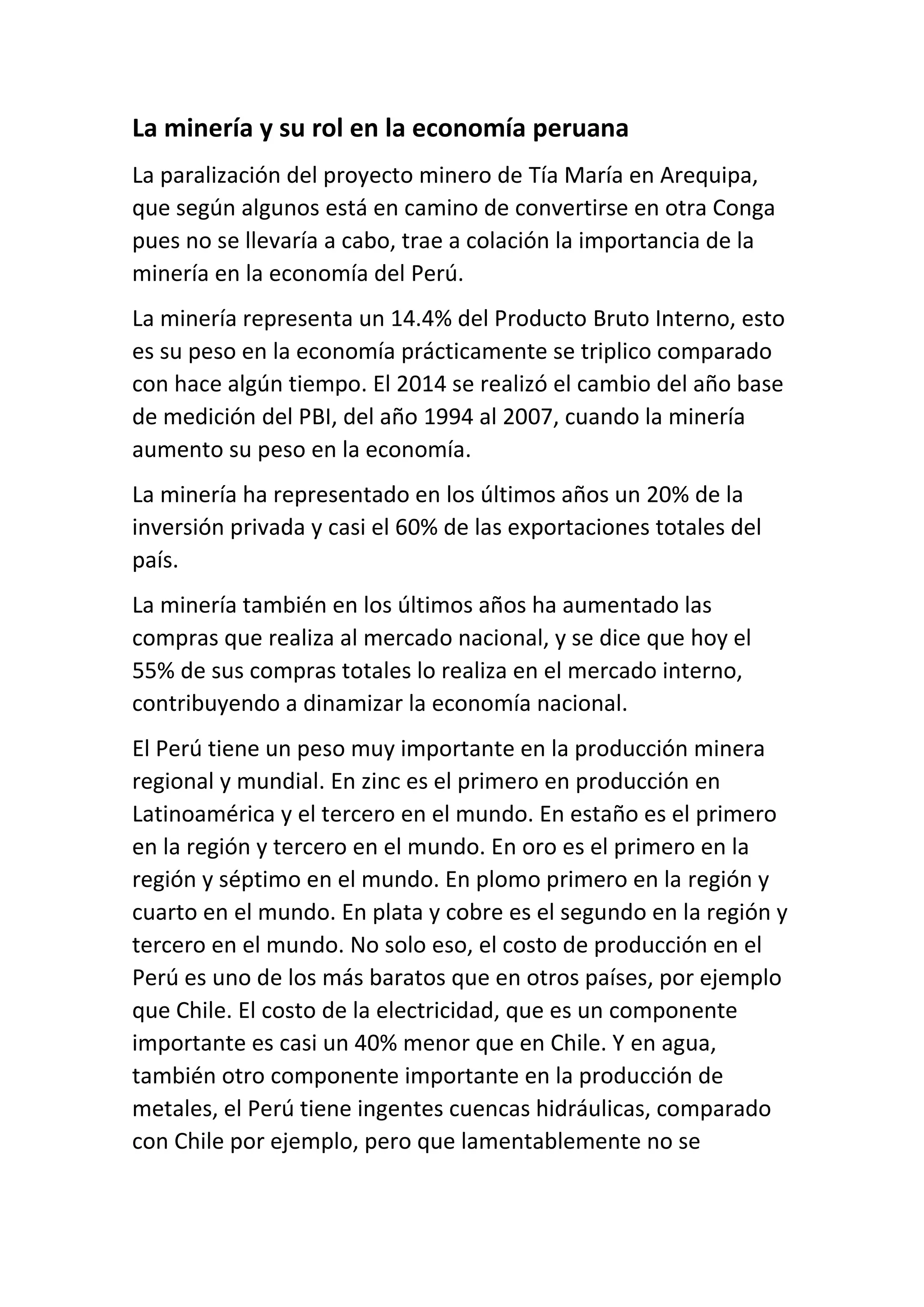 La mineria y su rol en la economía | DOCX