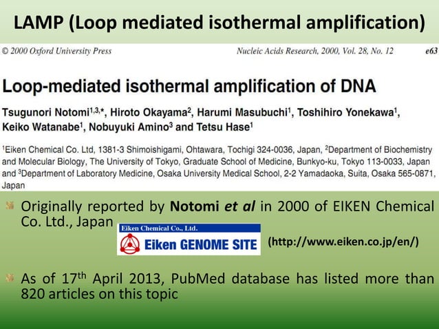 LAMP (Loop Mediated Isothermal Amplification) | PPTX | Infectious Diseases | Diseases and Conditions