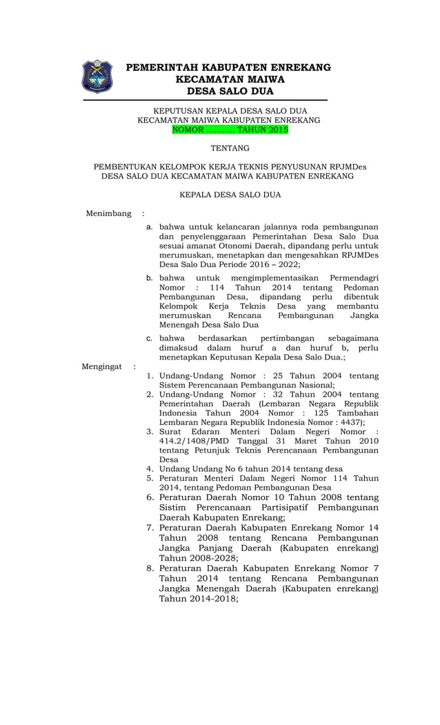 SK Tim Penyusun RPJMDes | DOC