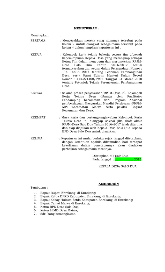 SK Tim Penyusun RPJMDes | DOC