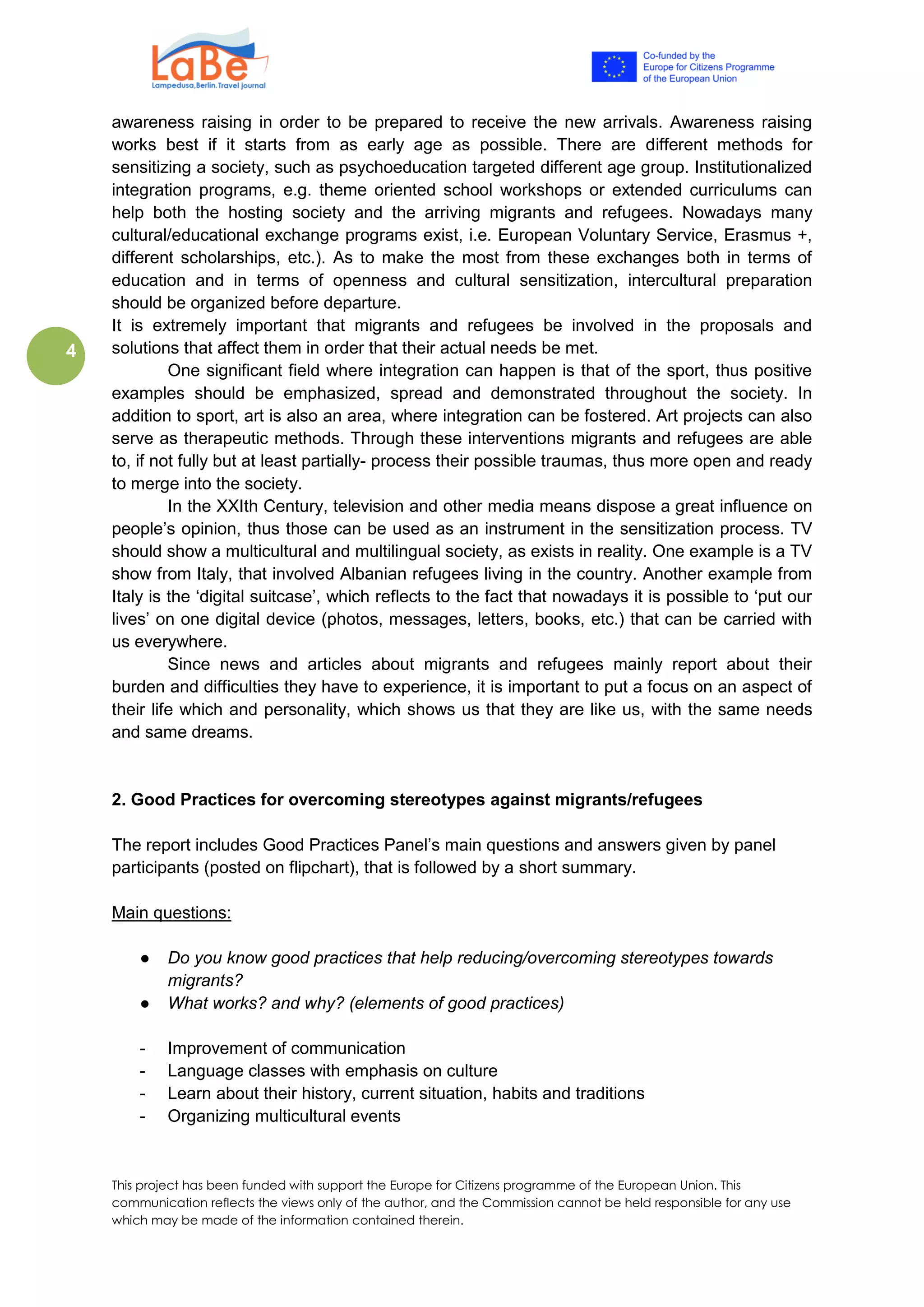 LaBe project "How to overcome stereotypes about migrants?" | PDF