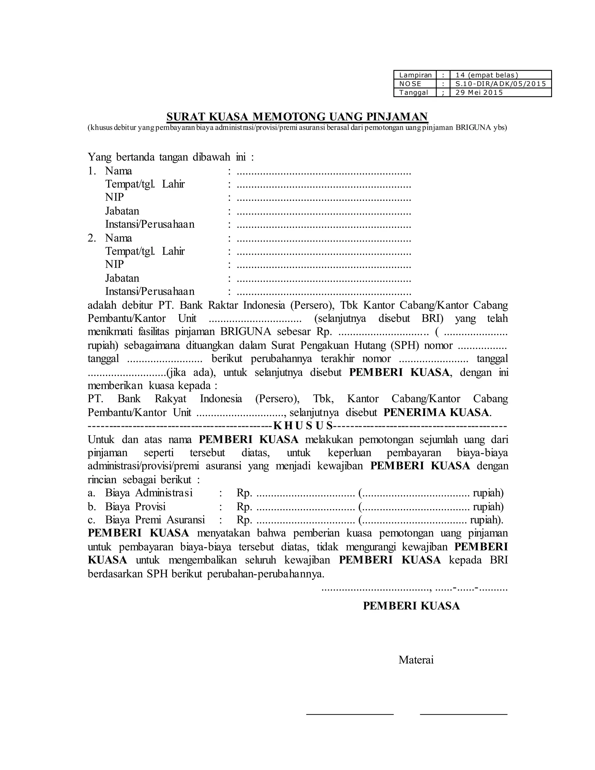 Lampiran 14 Surat Kuasa Debet Rek Pinjaman2.doc