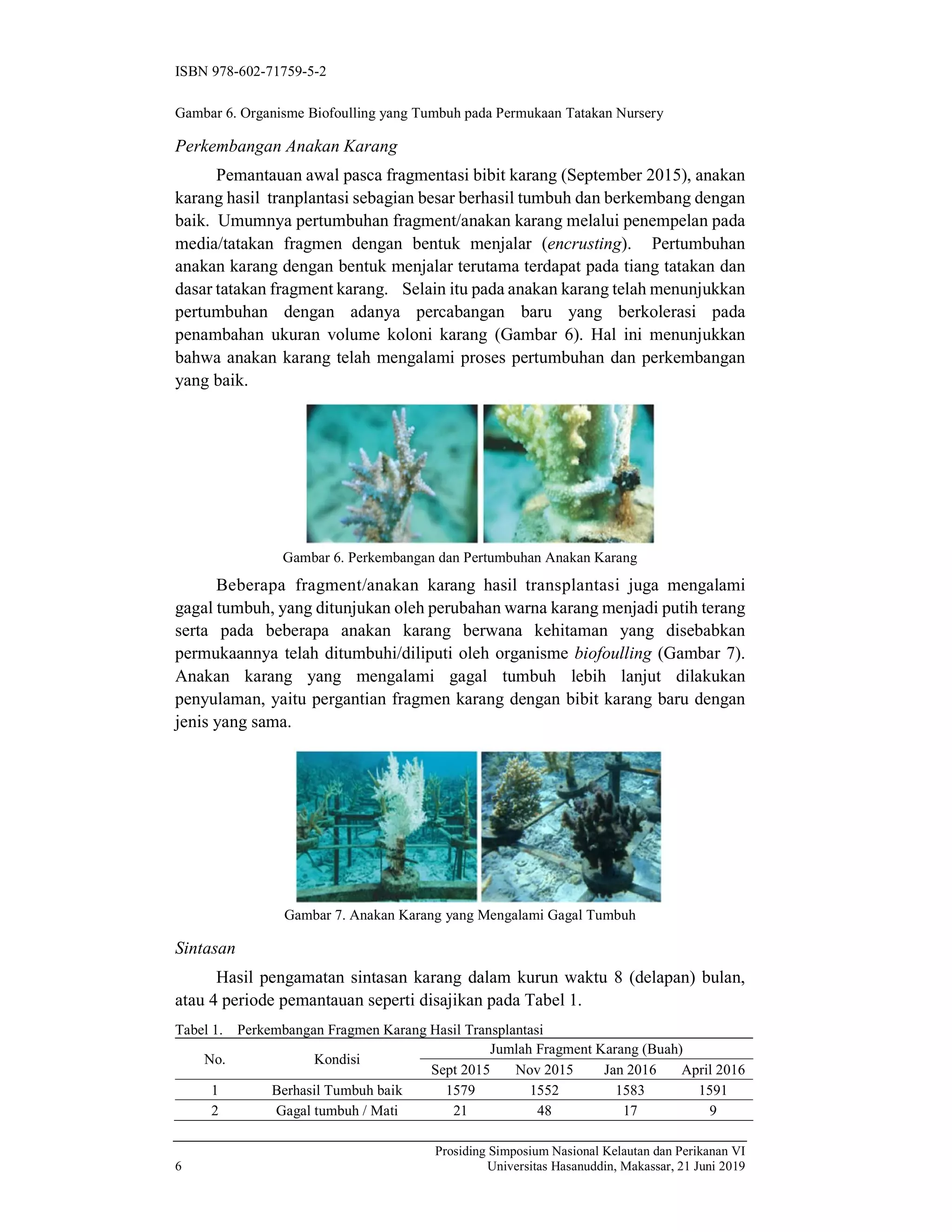 Lampiran 2. jurnal pertumbuhan dan sintasan karang hasil transplantasi ...