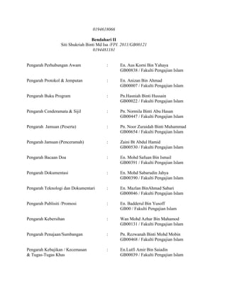 Senarai Nama AJK/ Pengarah Program | PDF