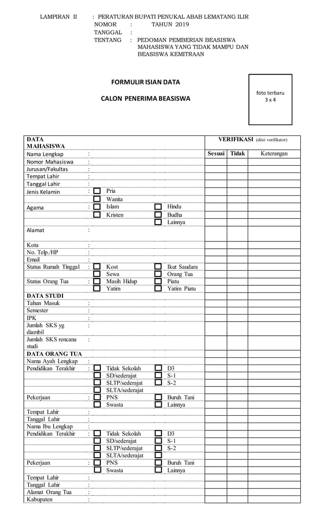 formulir beasiswa | PDF