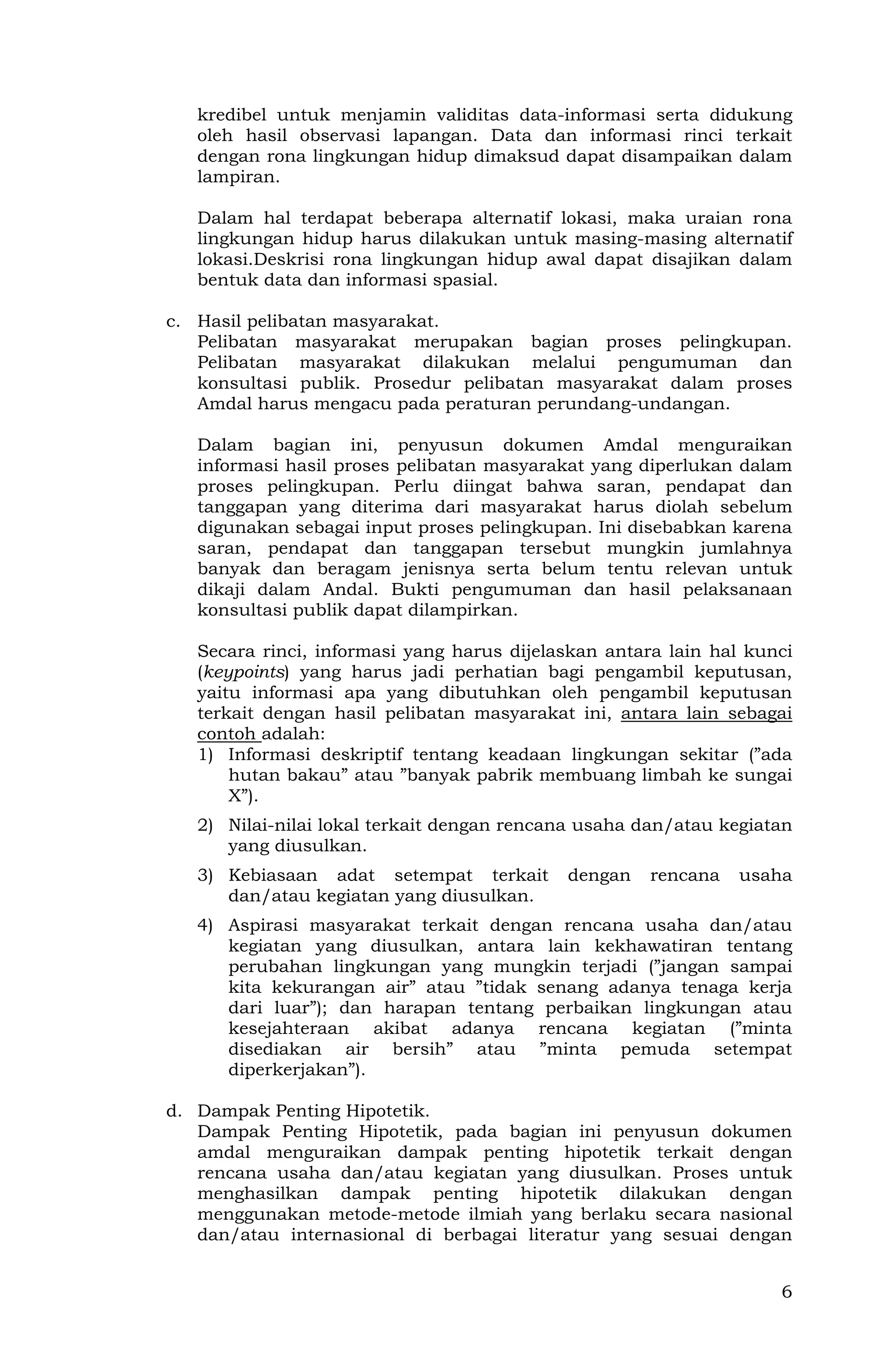 Lampiran I PerMen LH No 16 Tahun 2012 Pedoman Penyusunan Kerangka Acuan ANDAL | PDF