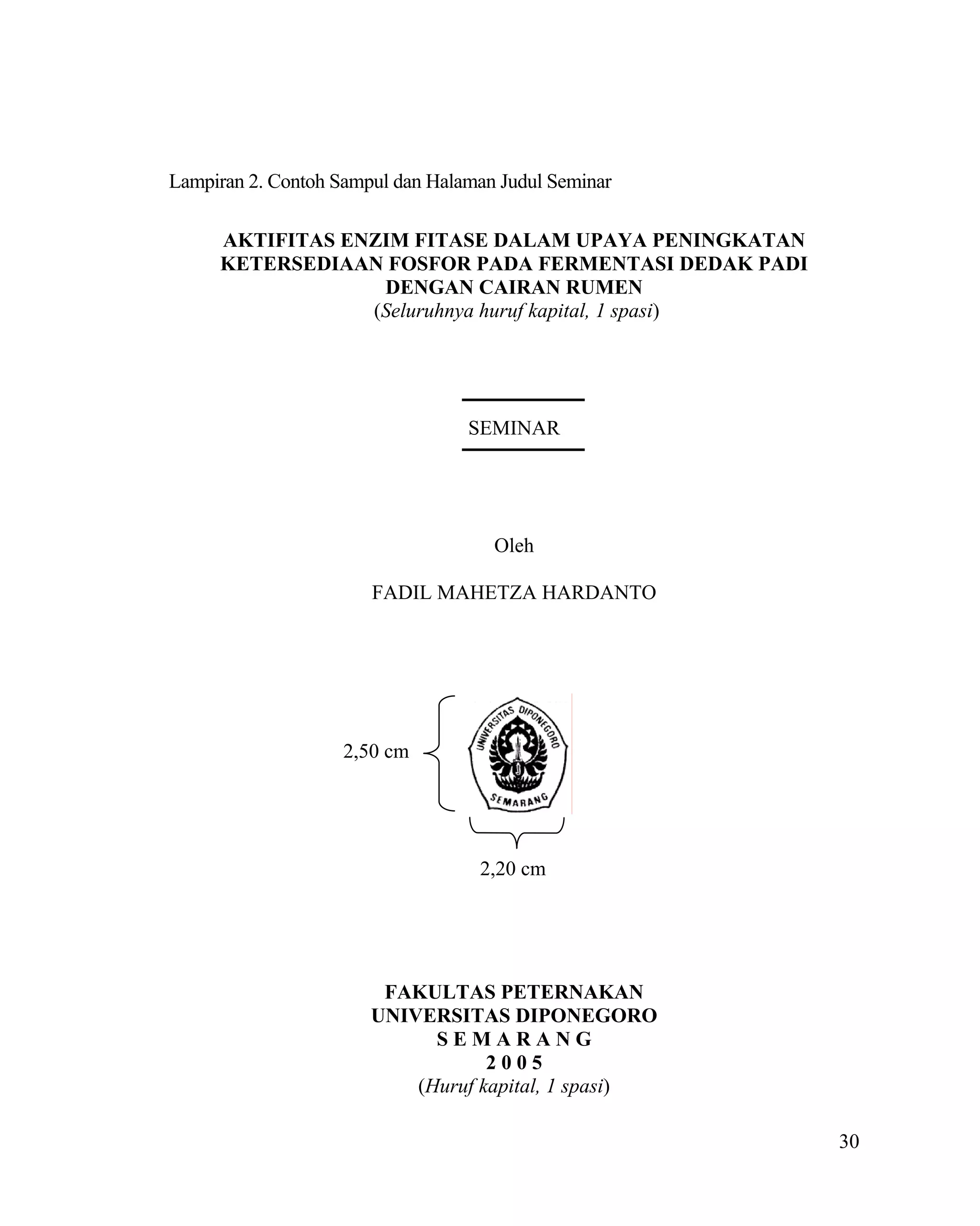 Contoh Lampiran Karya Ilmiah Mahasiswa Peternakan UNDIP | PDF