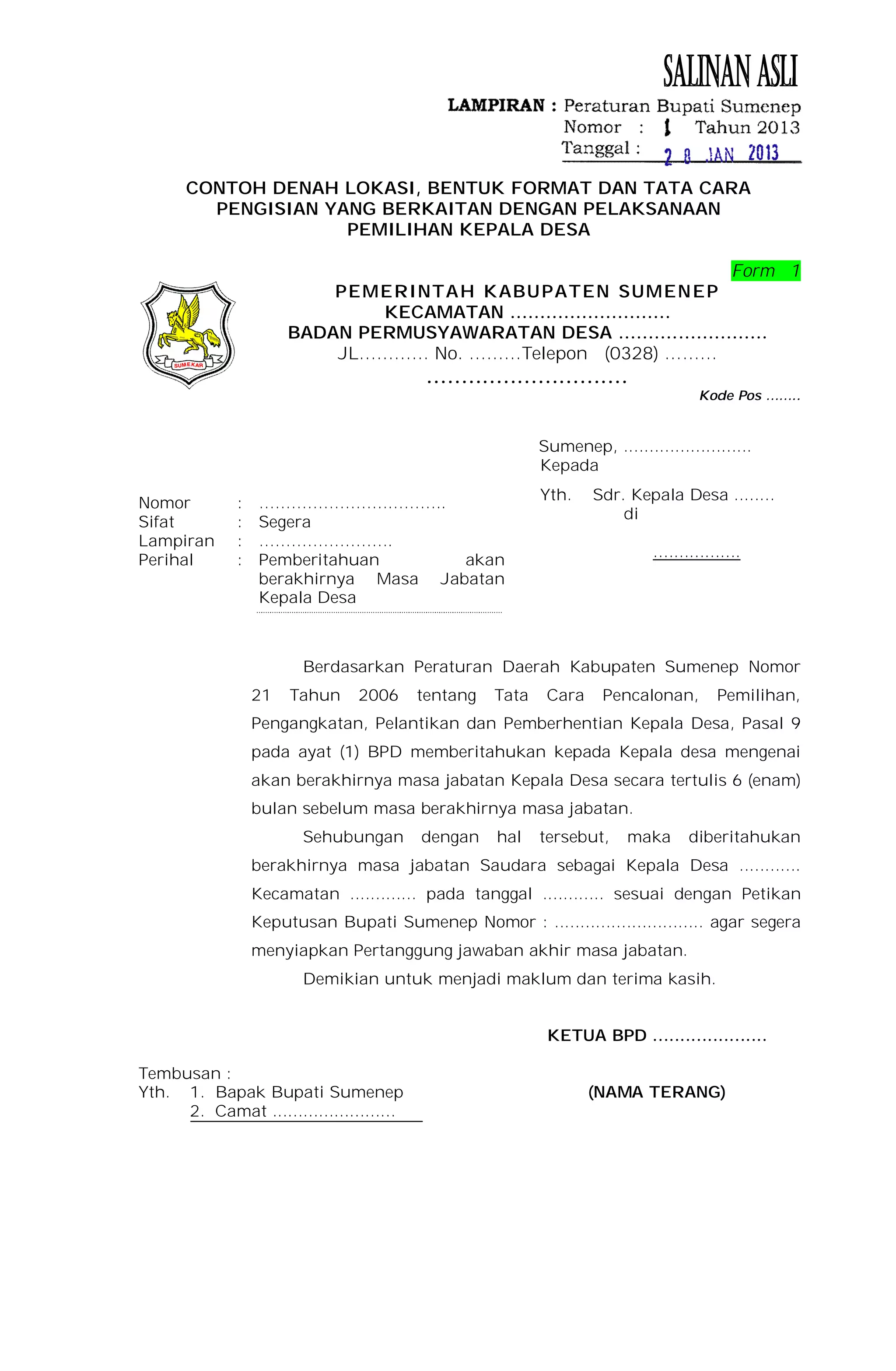 Lampiran perbup nomor_1_tahun_2013 | PDF