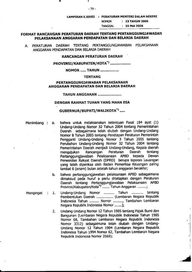 Lampiran permendagri nomor 13 tahun 2006 j | PDF
