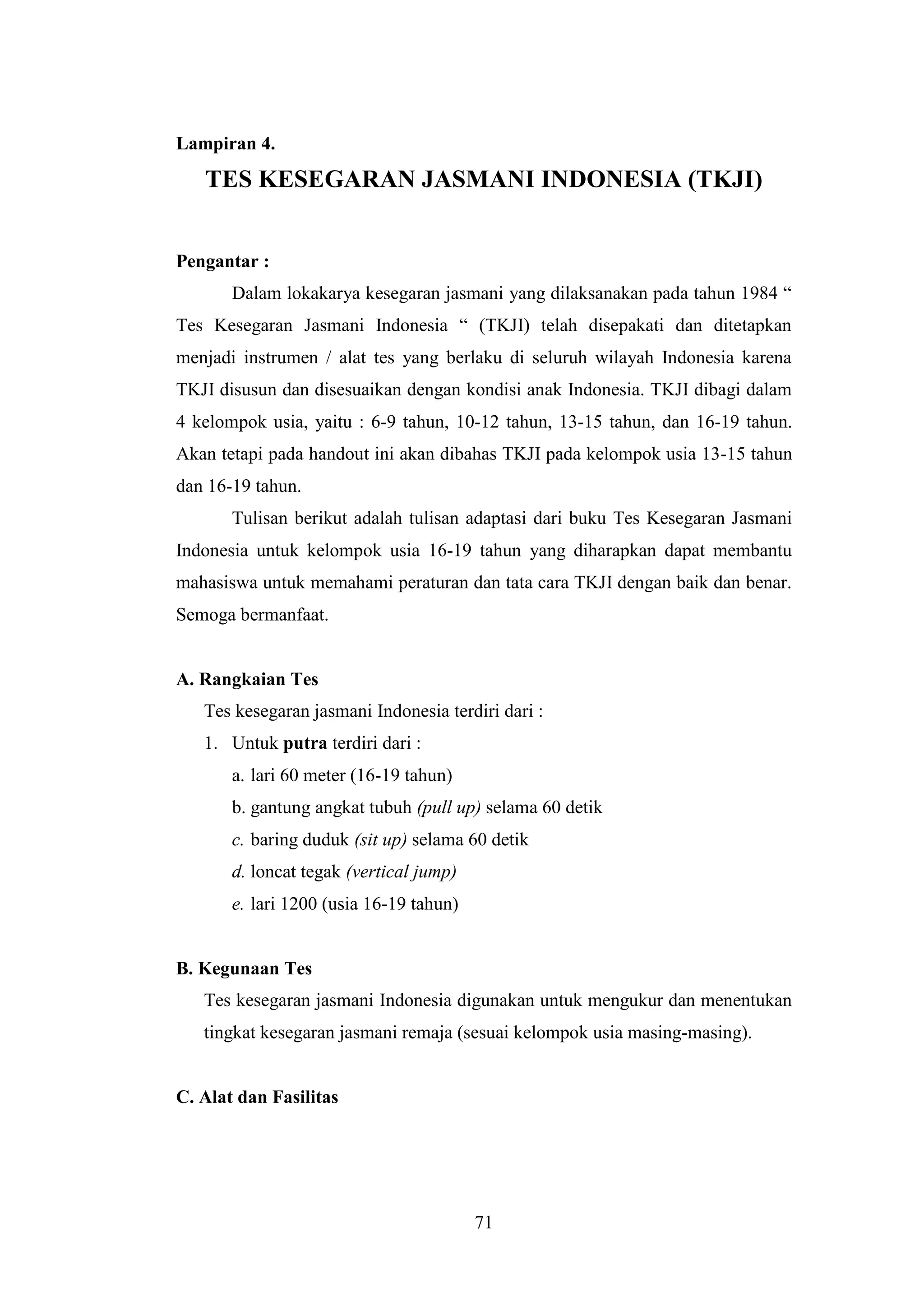 Lampiran tes kesegaran jasmani indonesia (2) | PDF