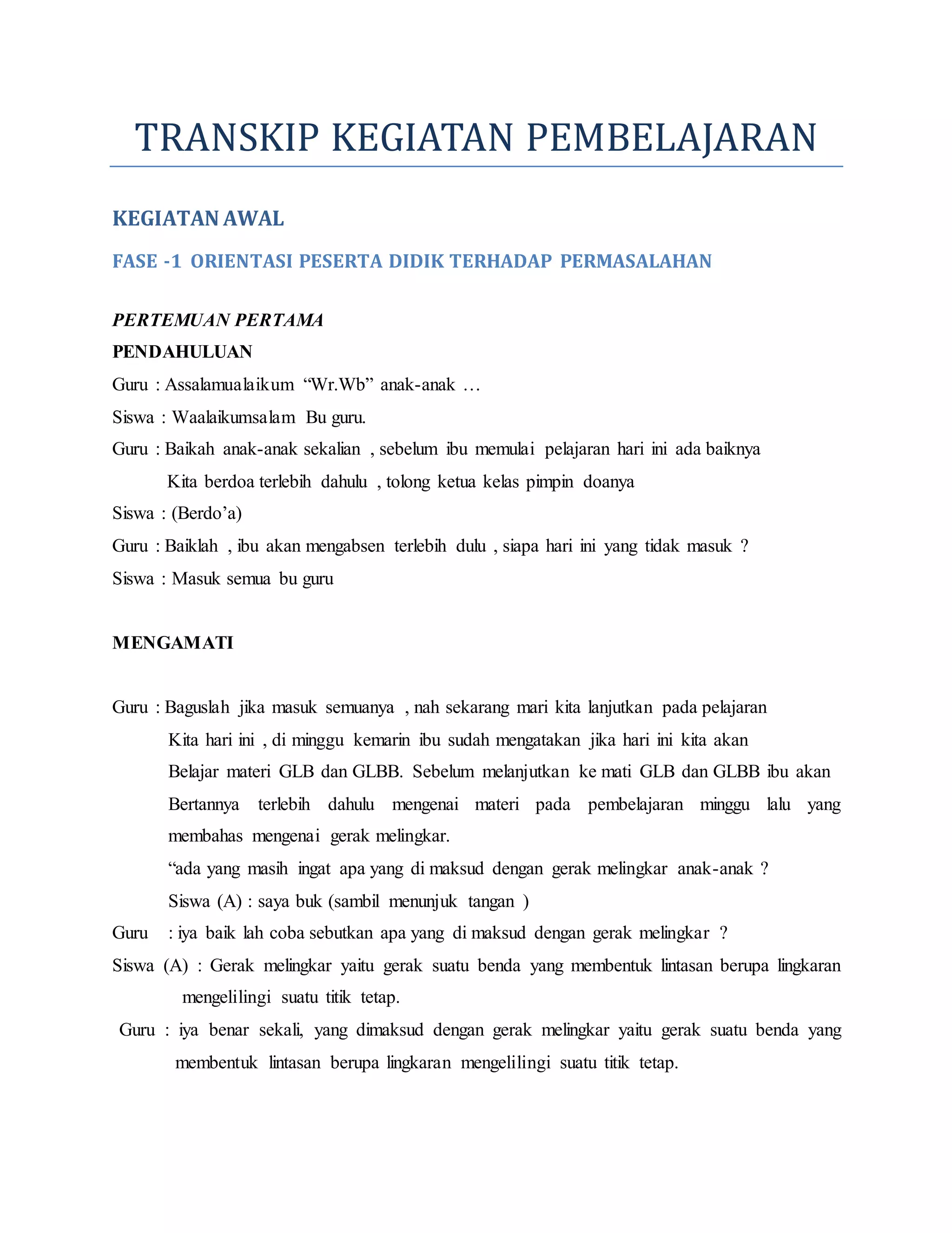 Lampiran transkip kegiatan pembelajaran | PDF