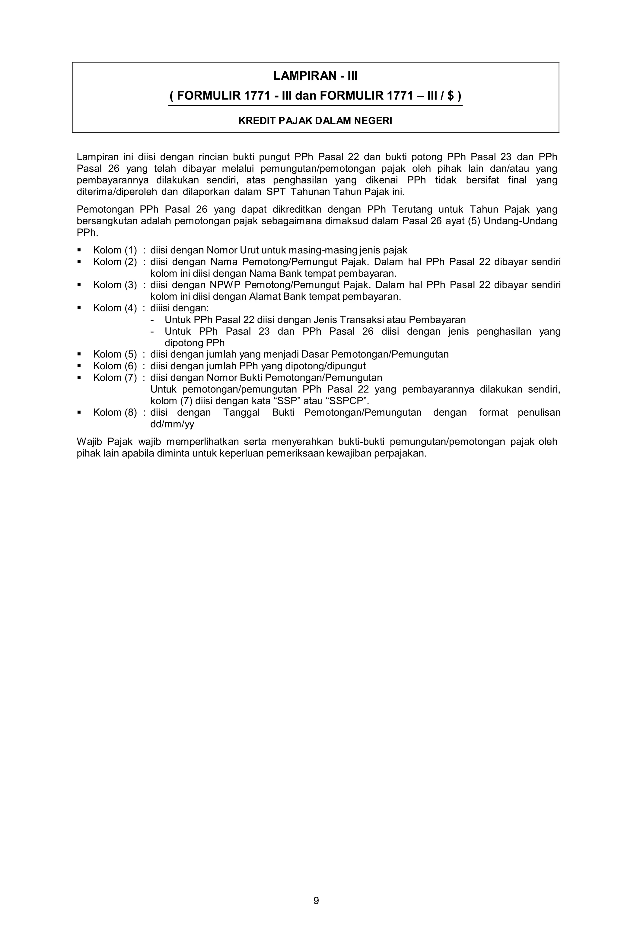 Lampiran viii petunjuk pengisian 1771 | PDF