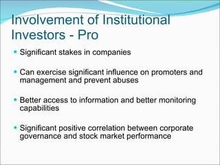 Role of Institutional Investors in Corporate Governance | PPT