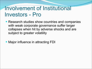 Role of Institutional Investors in Corporate Governance | PPT