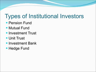 Role of Institutional Investors in Corporate Governance | PPT