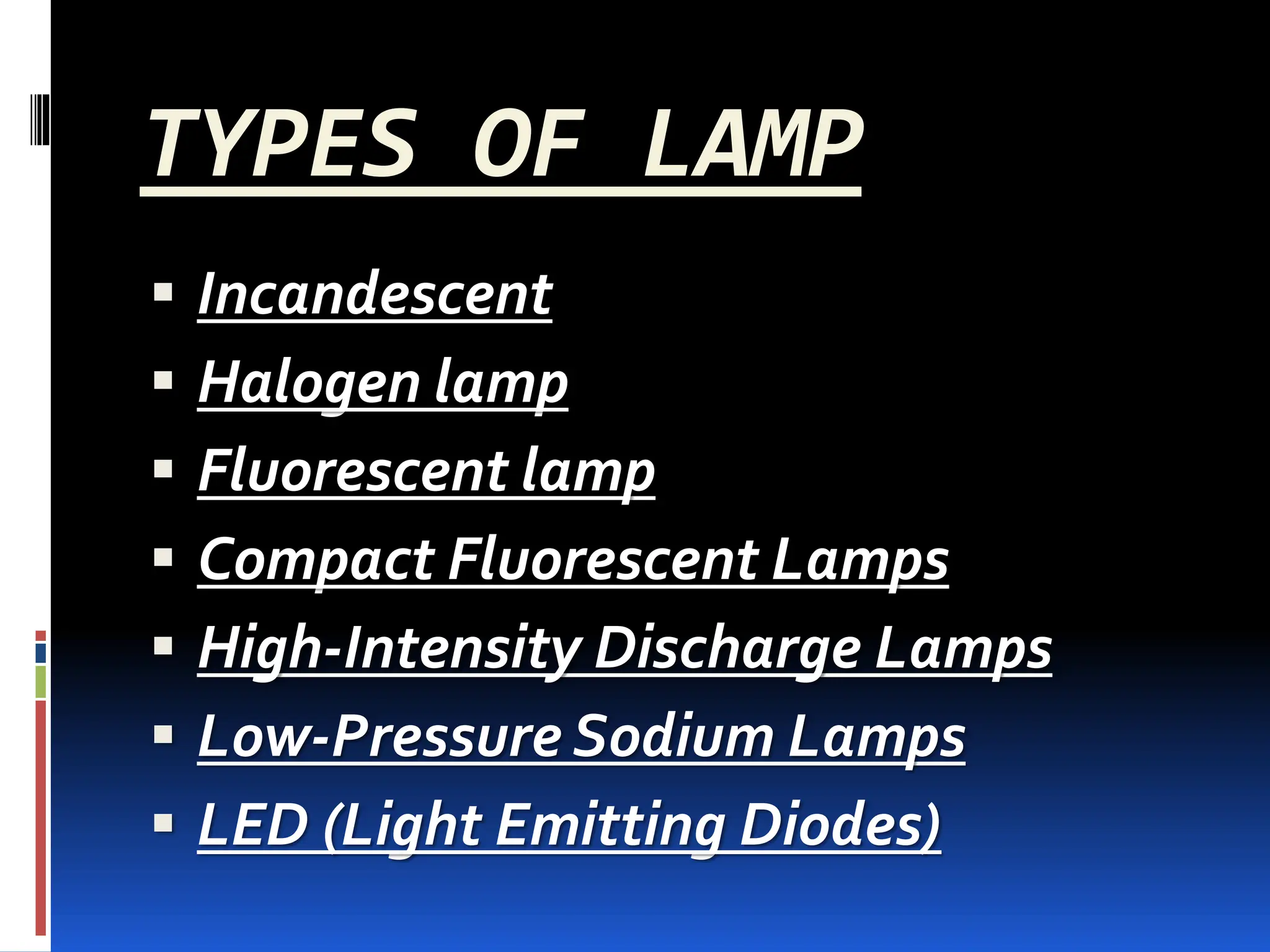 types of lamps classification and applications | PPTX