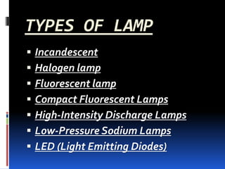 types of lamps classification and applications | PPTX