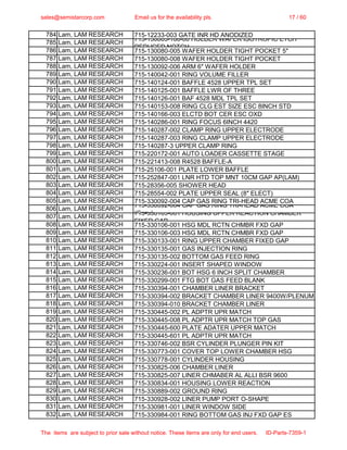 Lam Research ,Novellus, Gasonics, Tel ,Tokyo Electron Ltd, Matrix etc ...