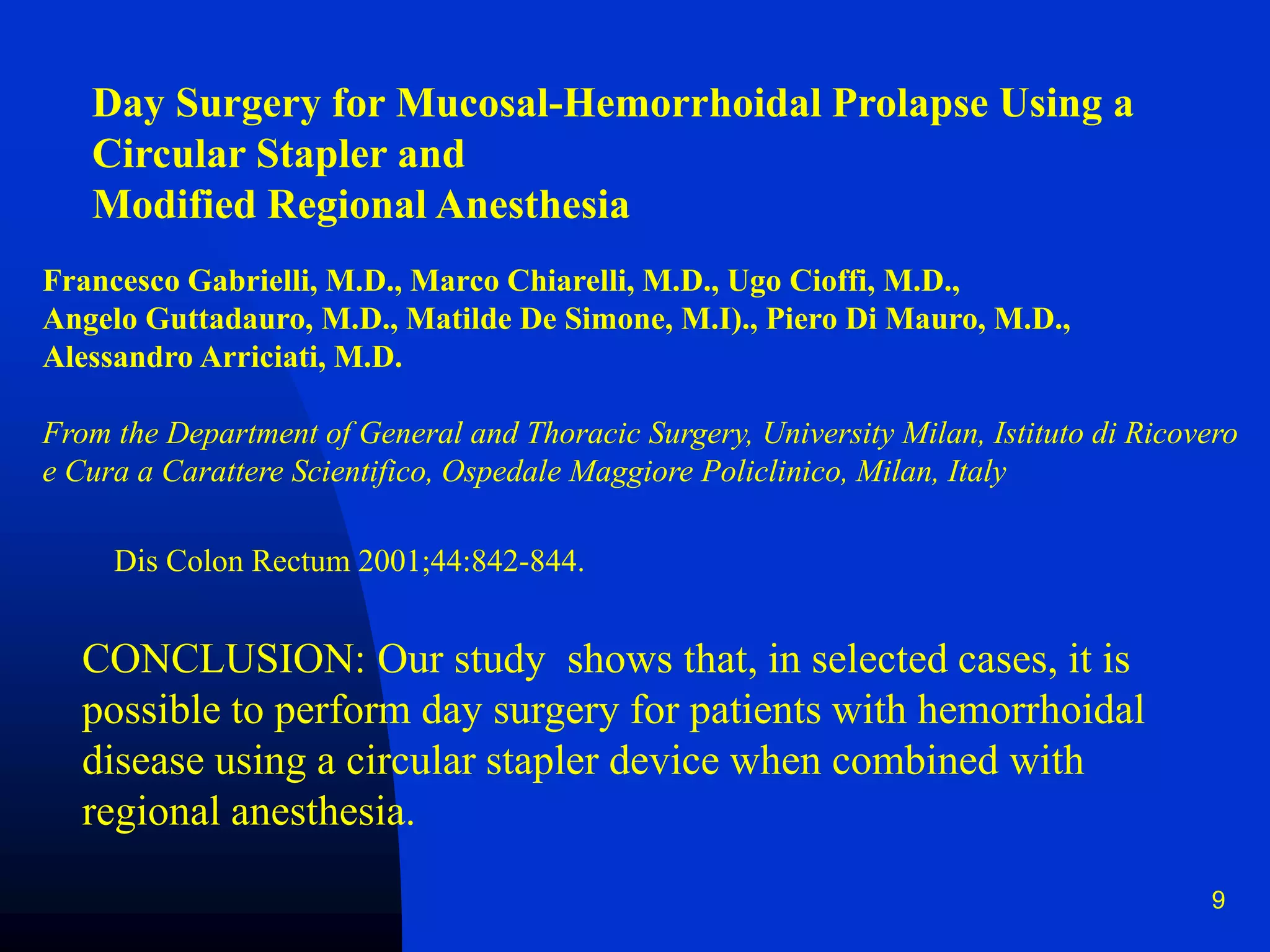 La mucoprolassectomia sec. longo in day surgery | PPT