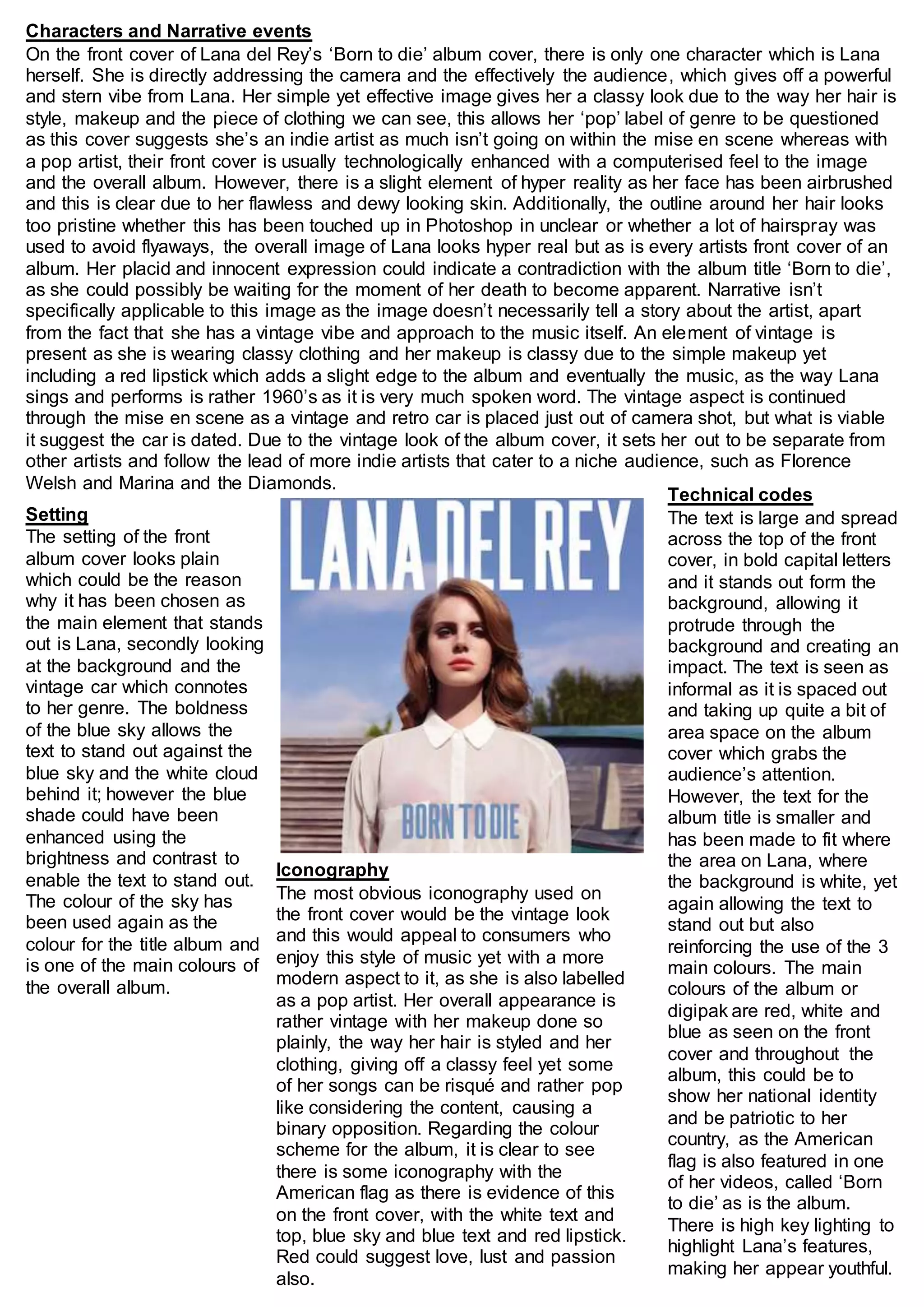 Lana Del Rey Digipak Analysis | DOCX